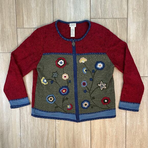 Koret | Sweaters | Koret Wool Blend Cardigan Sweater L Red Blue Floral ...